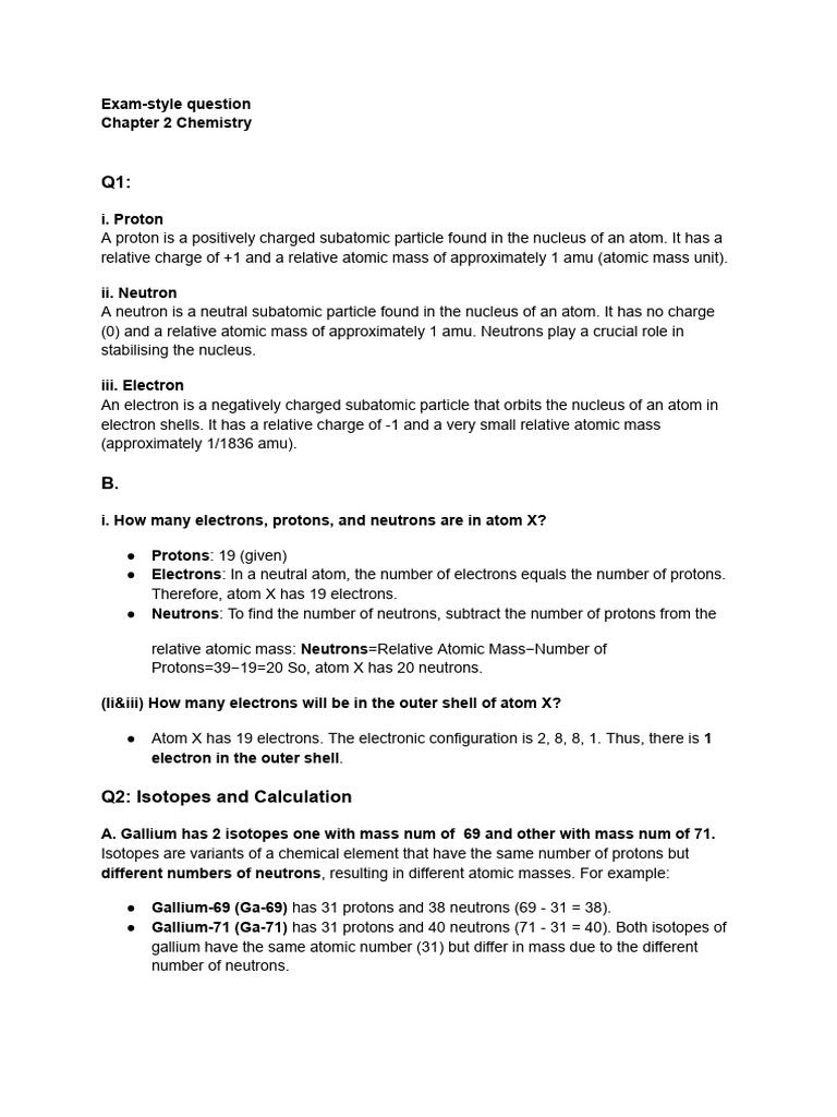 Chemistry Exam Questions and Answers | PDF | Chemical Elements ...