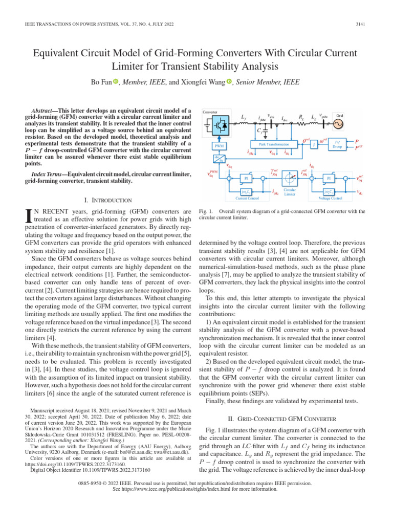 Equivalent Circuit Model of Grid-Forming Converters With Circular Current Limiter For Transient ...