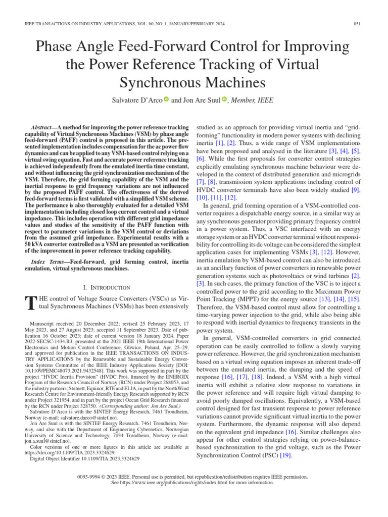 Phase Angle Feed-Forward Control For Improving The Power Reference Tracking of Virtual ...