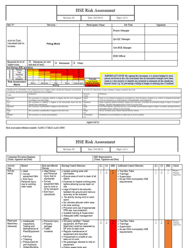 Piling Work Risk Assessment | PDF | Personal Protective Equipment | Risk
