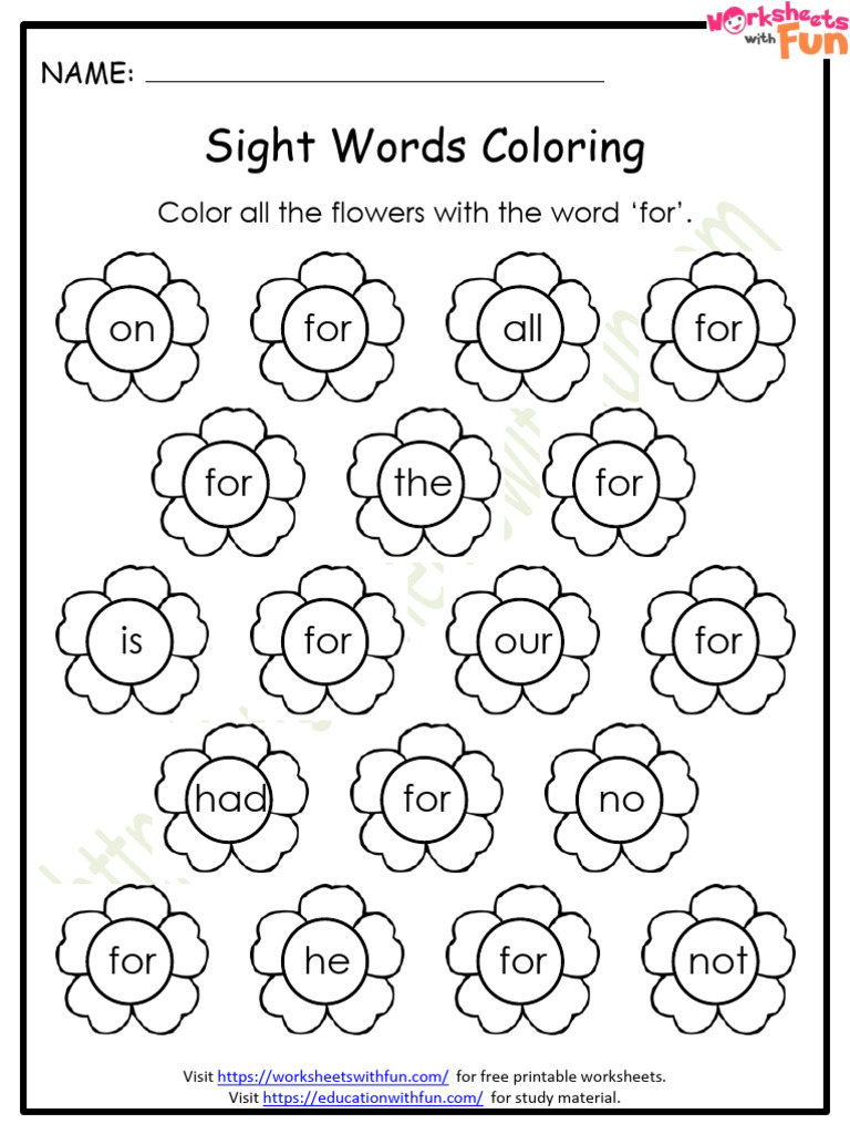 Sight Word Worksheet (For) | PDF