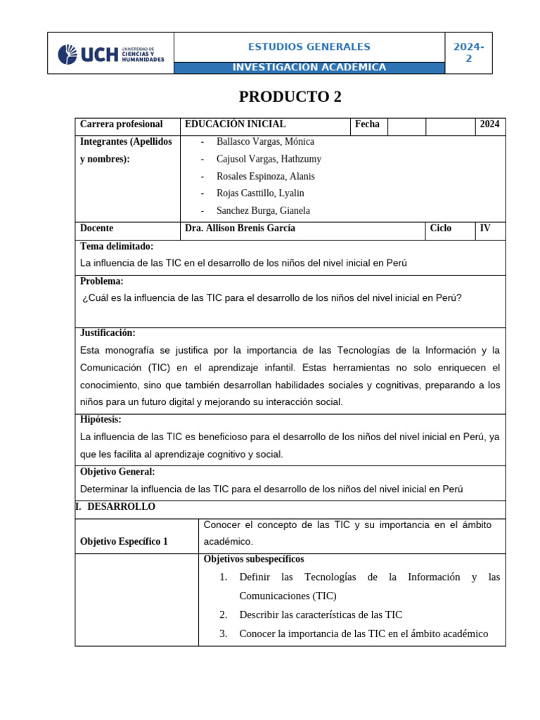 (Grupo 6) Formato de Pu2 Lya-1 | PDF | Educación de la primera infancia | Tecnología de ...