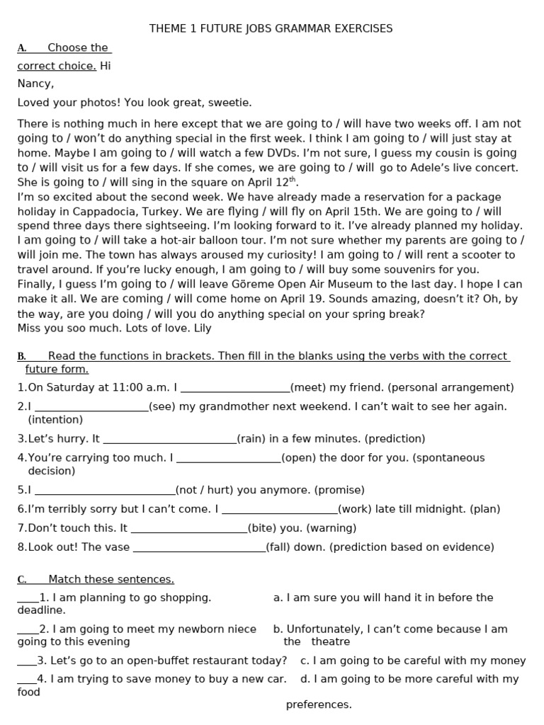 Future Jobs Grammar Exercises | PDF