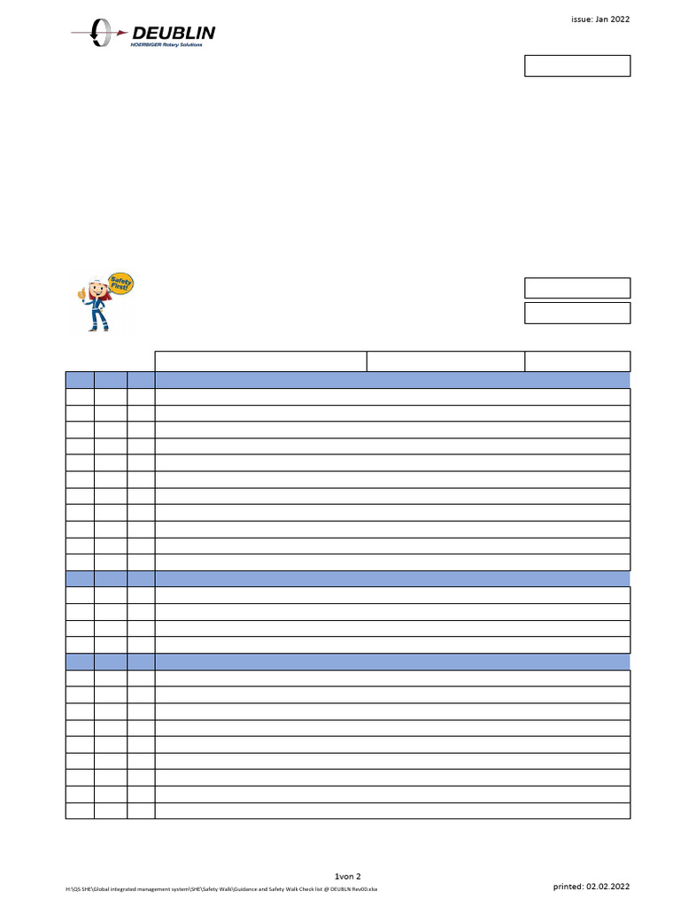 Guidance and Safety Walk Check list @ DEUBLN english Rev00 (002) | PDF ...