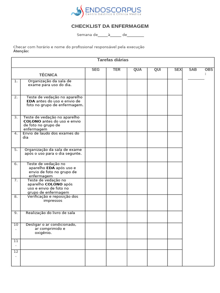 CHECKLIST-DE-ENFERMAGEM Sala de Exame | PDF