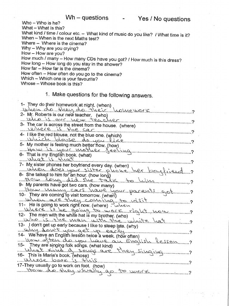 Wh Questions Key 2 | PDF