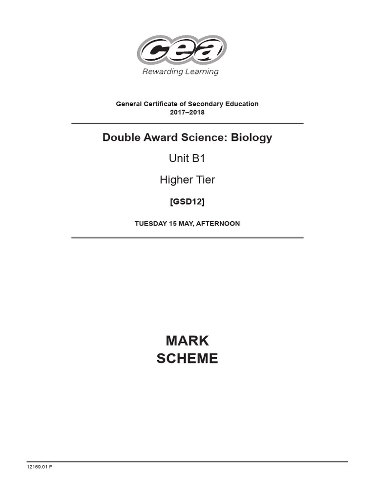 2018 GCSE Double Award Science Mark Scheme | PDF