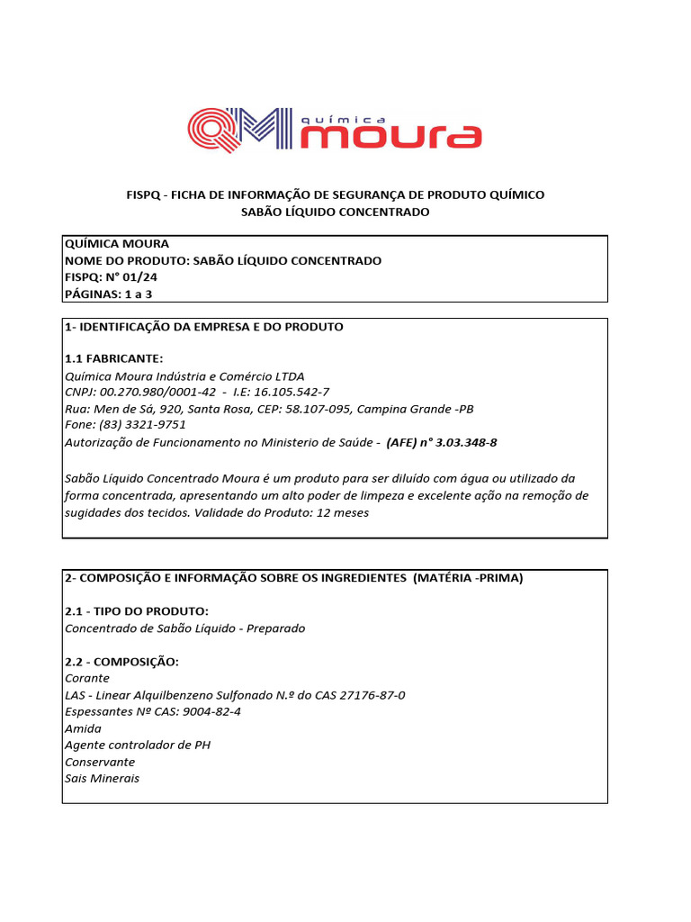 Ficha Fispq Base Sabao Liq | PDF | Química | Sabonete