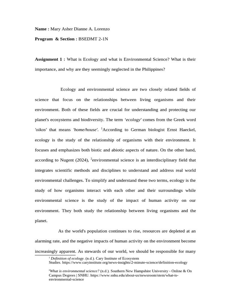 Assignment 1 | PDF | Sustainability | Ecology