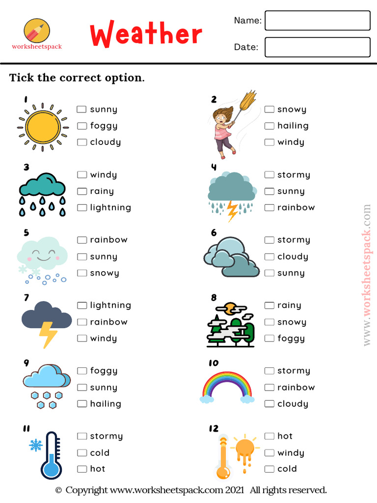 Weather Picture Quiz ESL Vocabulary Test | PDF