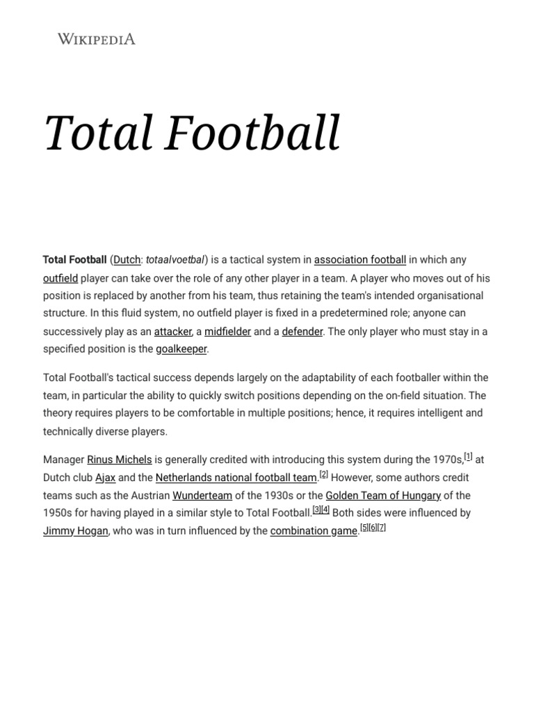 Total Football - Wikipedia | PDF | Association Football | Sports