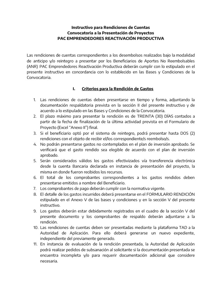 Instructivo Rendición PAC Emprendedores | PDF | Factura | Economias