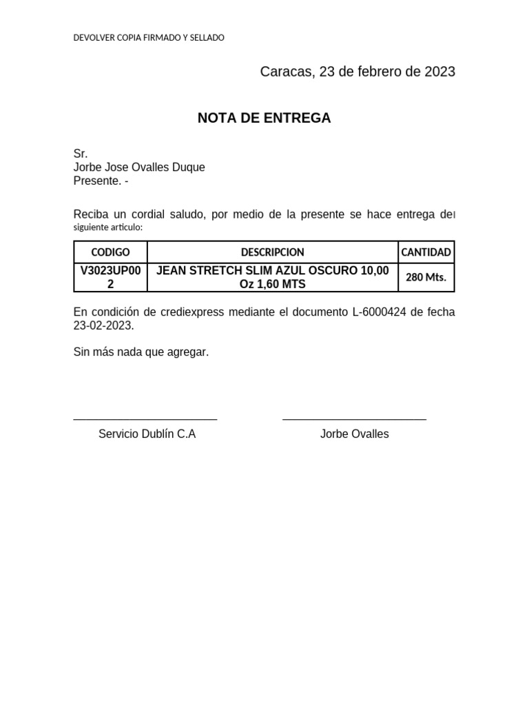 Nota de Entrega | PDF