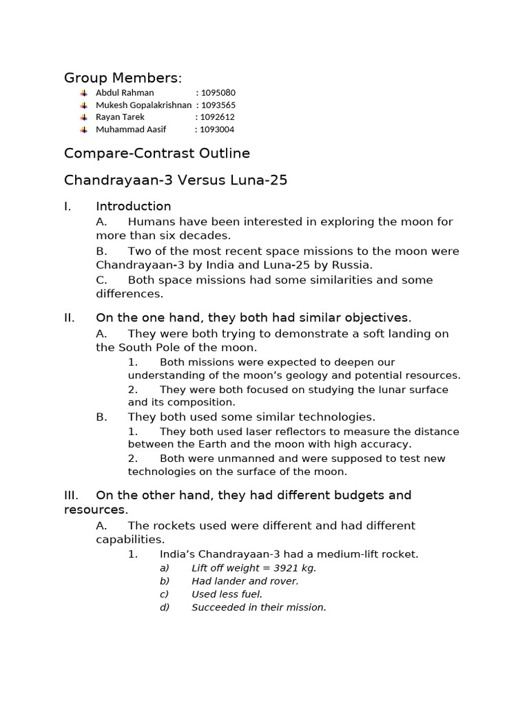 Compare - Contrast Essay Outline Final | PDF | Moon | Discovery And ...