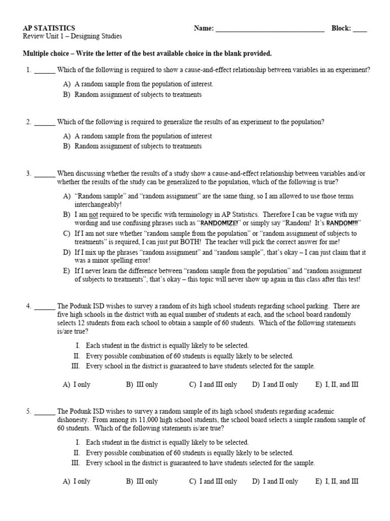 ZZZ (2024) Review Unit 1 (Designing Studies) | PDF | Sampling ...