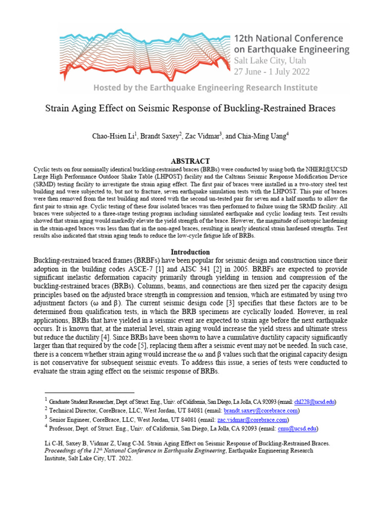 Strain Aging in Buckling-Restrained Braces | PDF | Deformation ...