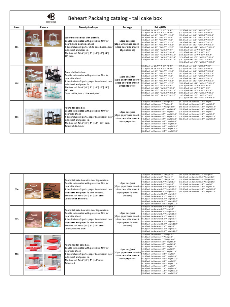 Beheart Packaging Catalog - Tall Cake Box | PDF | Paper | Industrial ...