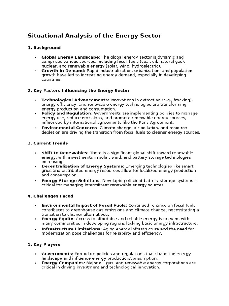 Situational Analysis of The Energy Sector | PDF | Energy Development | Renewable Energy