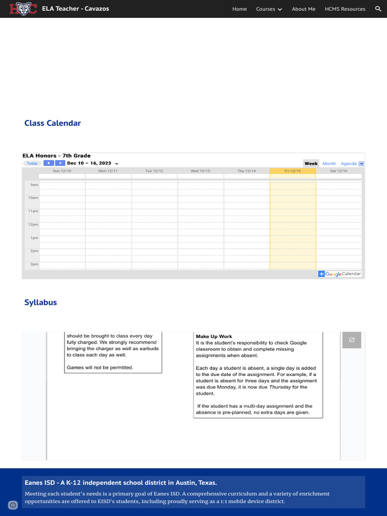 ELA Teacher - Cavazos - 7th Grade - Honors ELA | PDF | Wellness