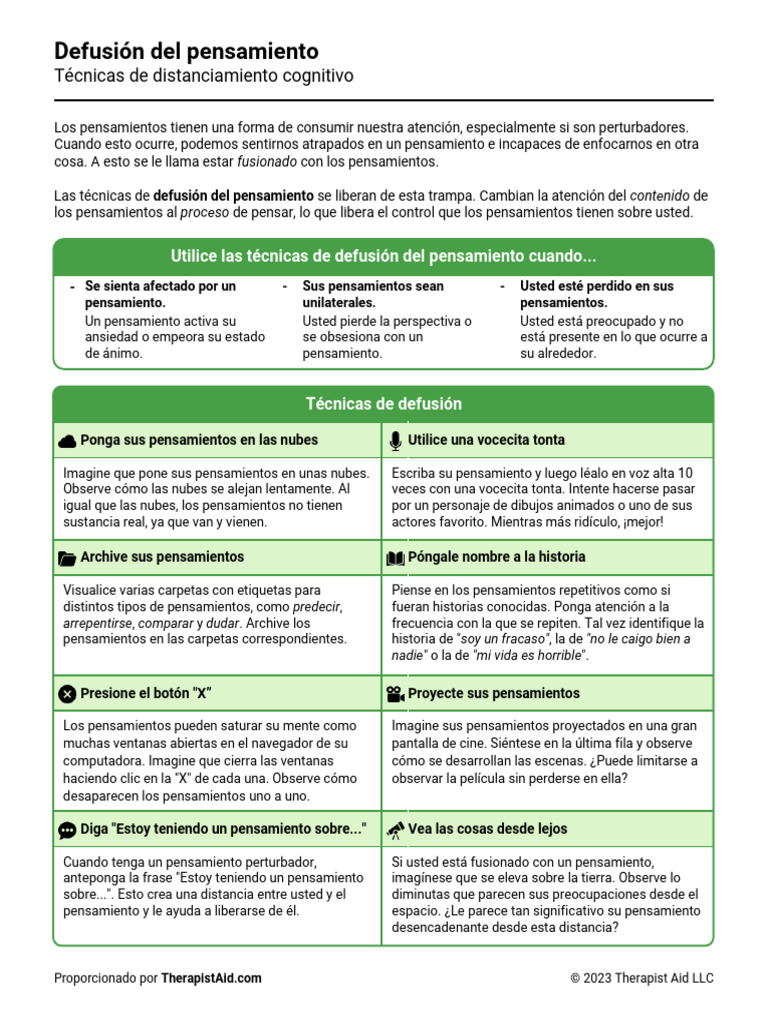 Thought Defusion Techniques | PDF | Pensamiento