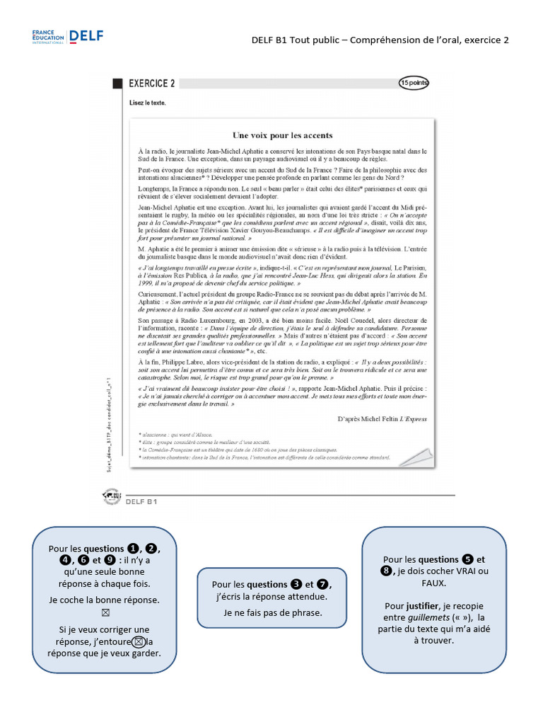 Exercice 2 : Compréhension orale DELF B1 | PDF | Arts du langage et ...