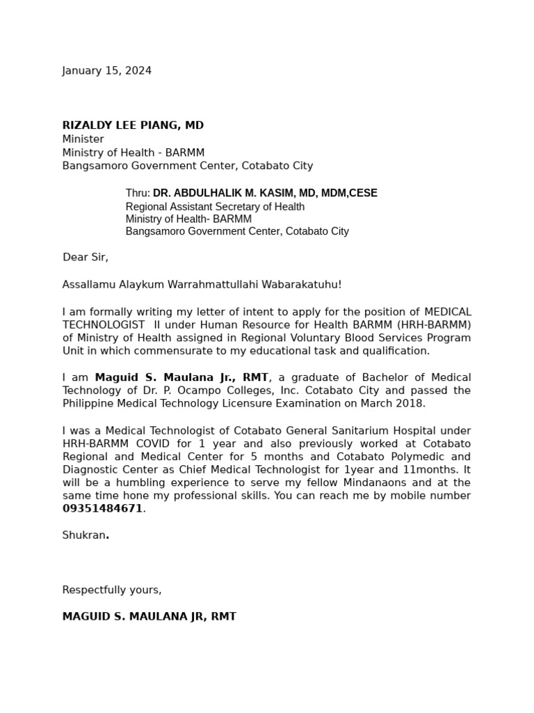 Application Letter Mau Moh 2 | PDF