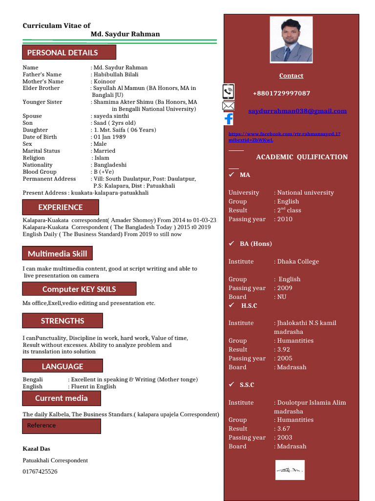 CV by Sayed From Kalapara-Kuakata | PDF | Bangladesh