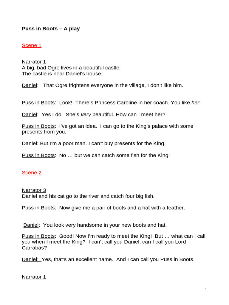Puss in Boots Playscript | PDF