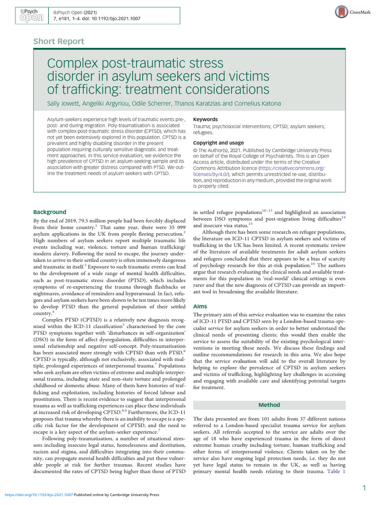 Complex Post-Traumatic Stress Disorder in Asylum Seekers and Victims of ...