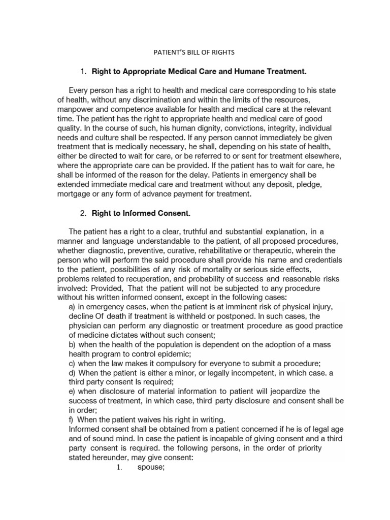 PATIENT'S BILL OF RIGHTS | PDF | Health Care | Medical Record