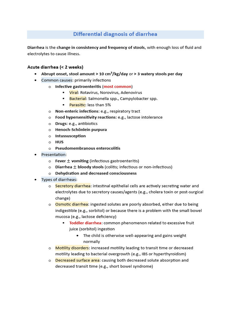 Differential Diagnosis 2 | PDF | Diarrhea | Clinical Medicine