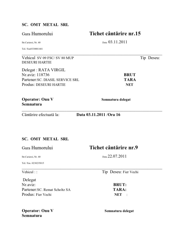 Tichet Cantarire Model Gol | PDF