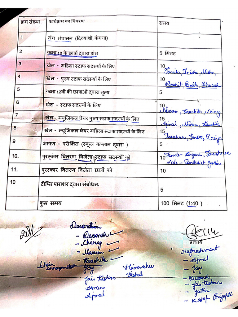 Time Table and Student Duties | PDF