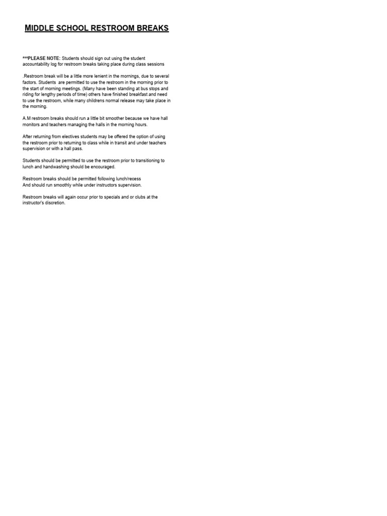Middle School Restroom Breaks | PDF