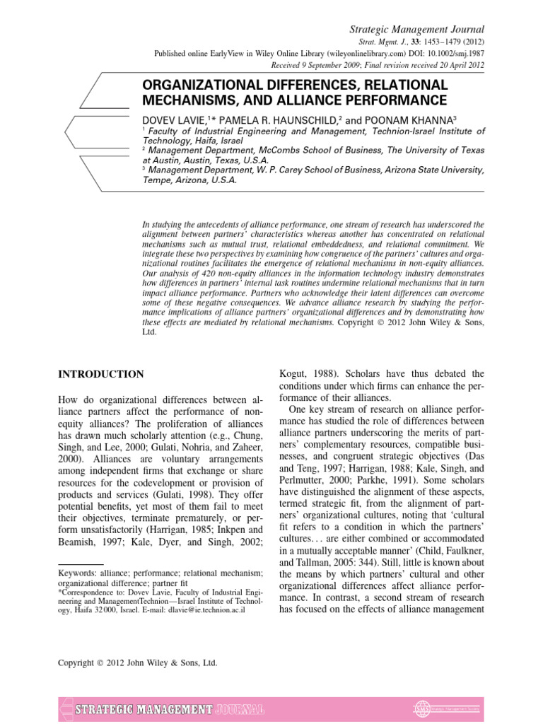 Organizational Differences Alliance Performance | PDF | Sampling (Statistics) | Marketing