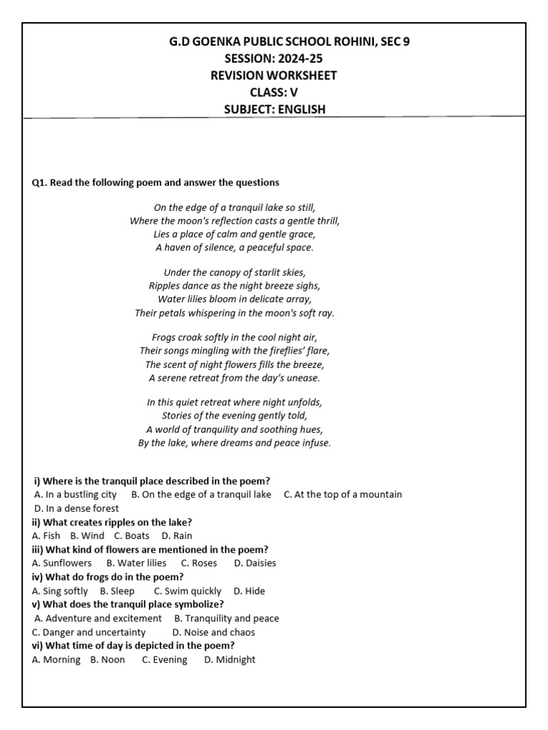 English Class 5 Revision | PDF | Poetry