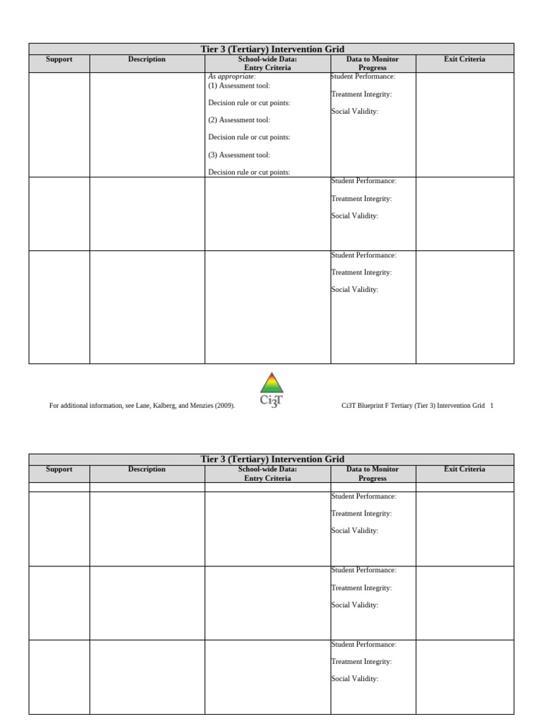 Ci3T Blueprint F Tertiary Tier 3 Intervention Grid 18 19 2018 09 01 ...