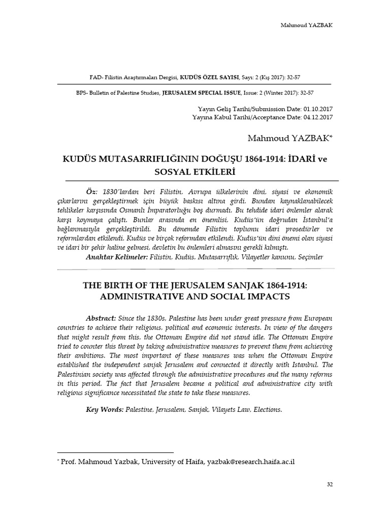 Birth of Jerusalem Sanjak 1864-1914 | PDF | Palestine (Region ...