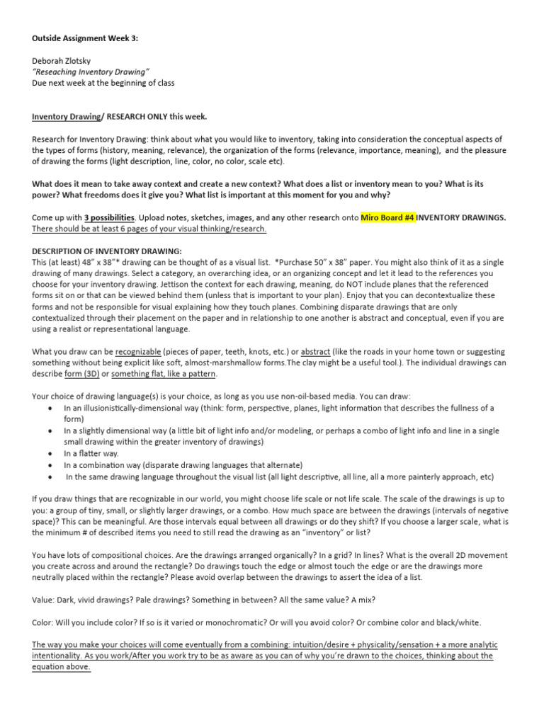 3 Assignment (Week 3 Research Inventory Drawing) | PDF | Drawing | Color