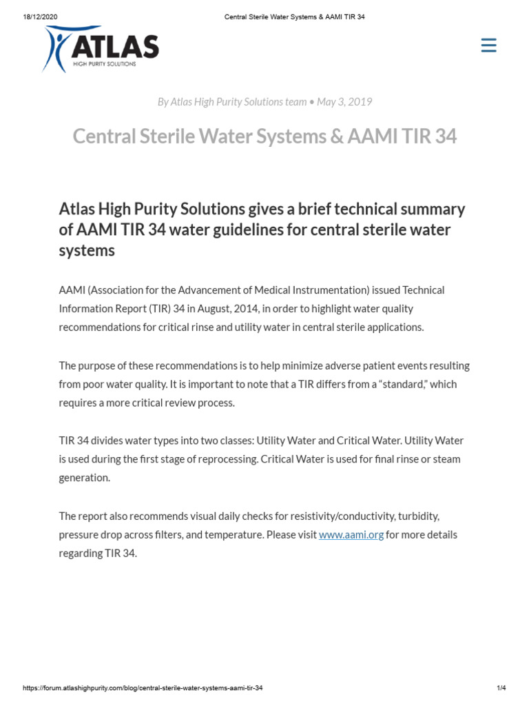 Central Sterile Water Systems & AAMI TIR 34 | PDF | Water