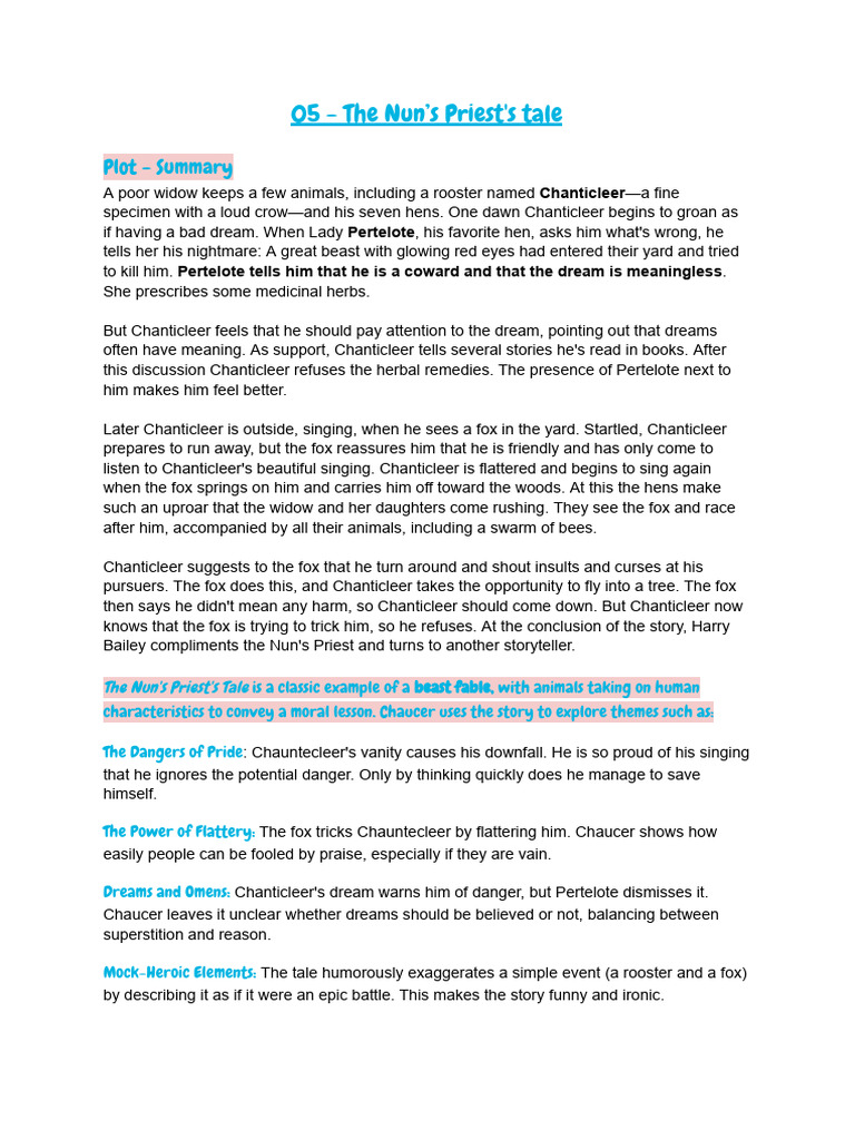 05 - The Nun’s Priest's tale | PDF