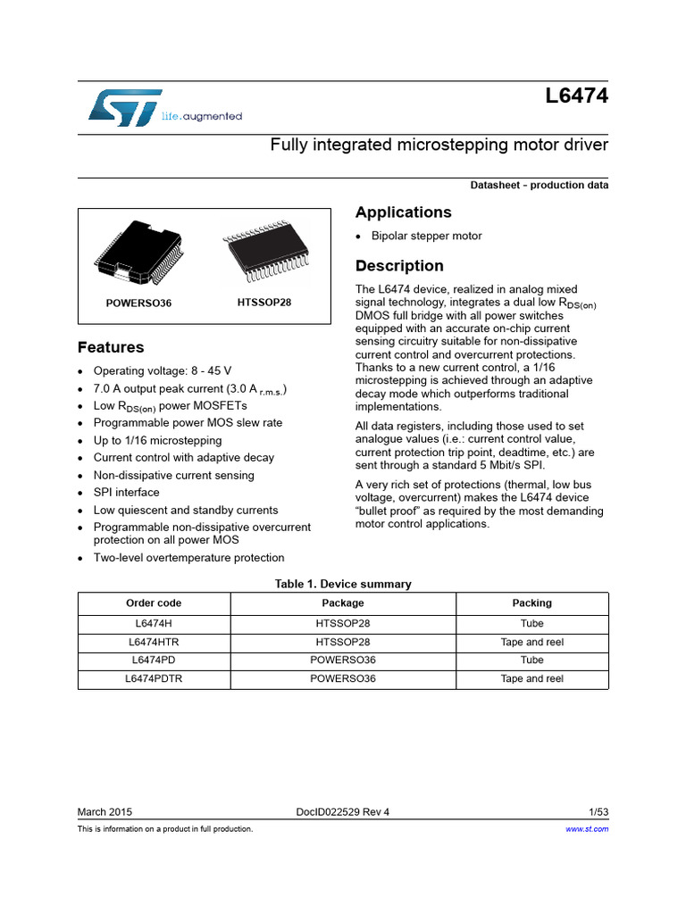 L6474 Microstepping Motor Driver | PDF | Mosfet | Computer Engineering