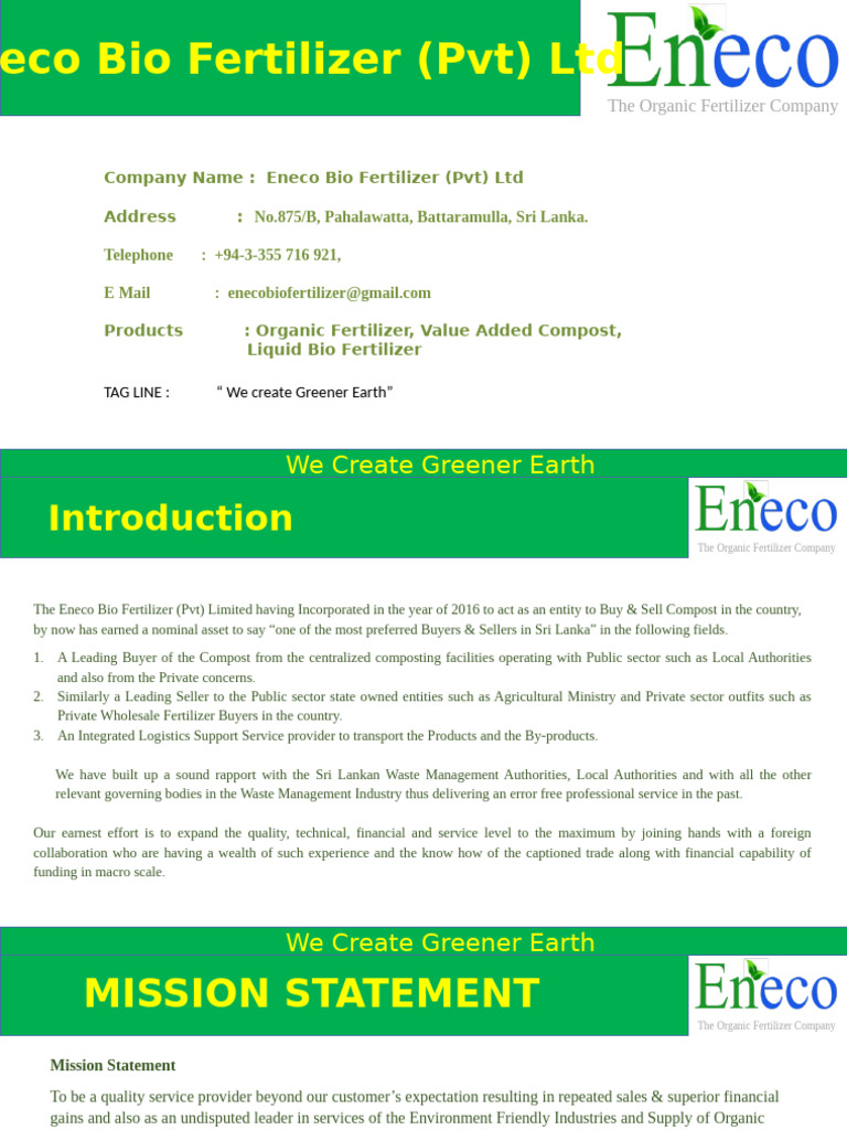 Profile Eneco Biofertilizer Profile May 25 | PDF | Organic Farming | Agriculture