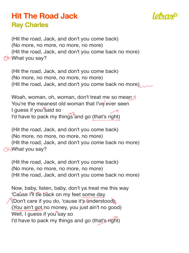 HIT THE ROAD JACK - Ray Charles (Impresión) | PDF | Art