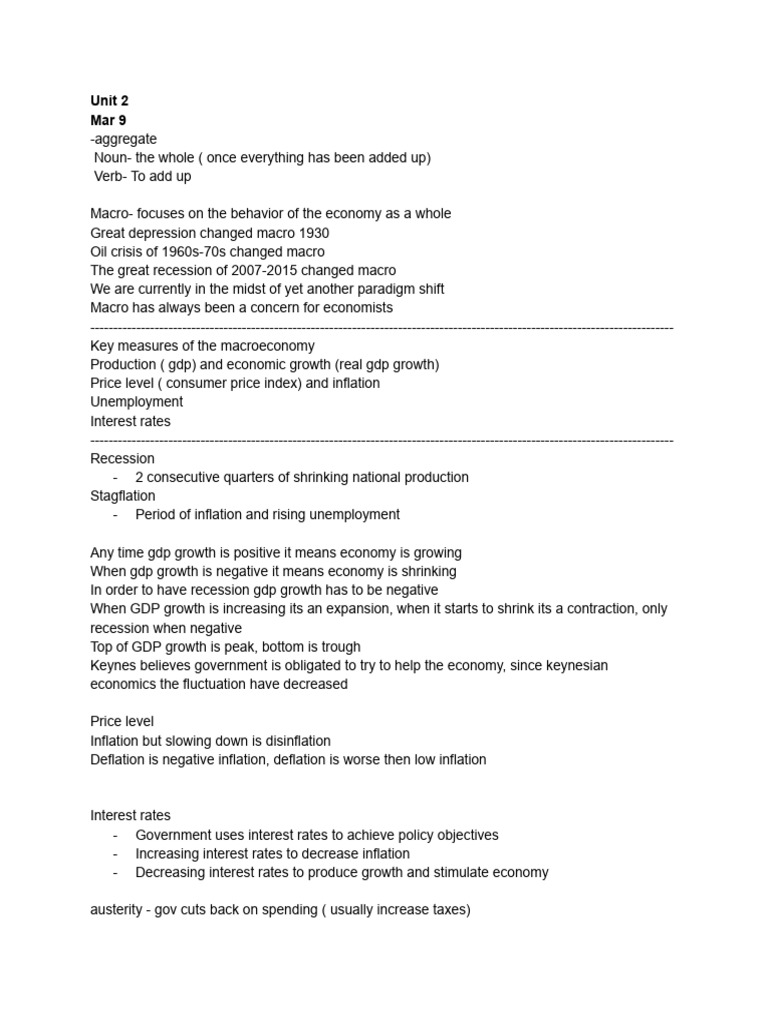 Eco Unit 2 | PDF | Macroeconomics | Government Budget Balance