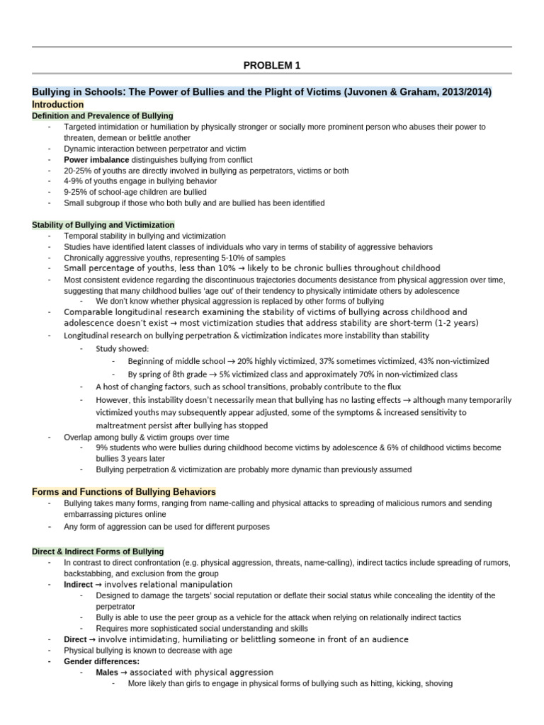 Notes 2.7 Developmental Psychology - Eur | PDF | Bullying | Aggression