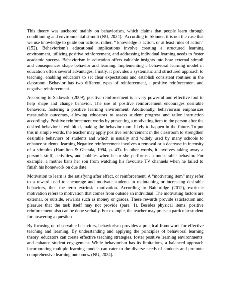 This Theory Was Anchored Mainly On Behaviorism | PDF | Reinforcement | Learning