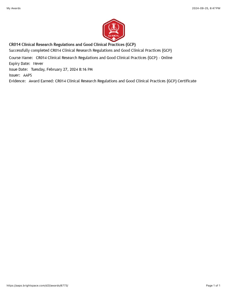 CR014 GCP Certificate Award Details | PDF | Business