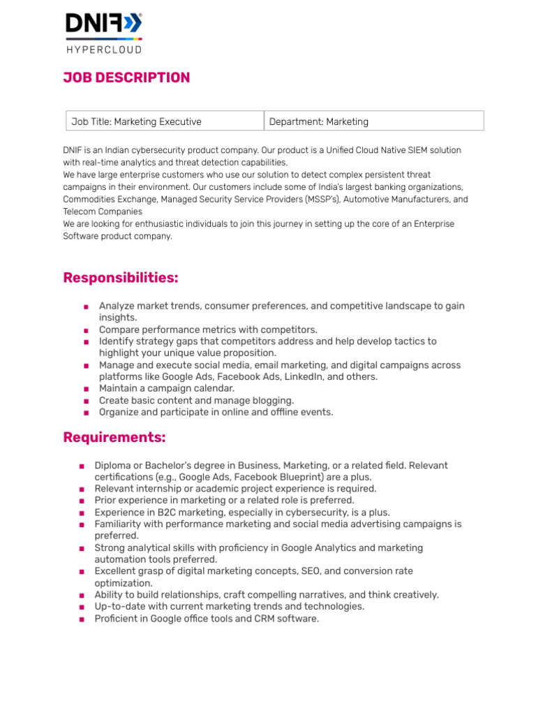 JD - Marketing Executive | PDF