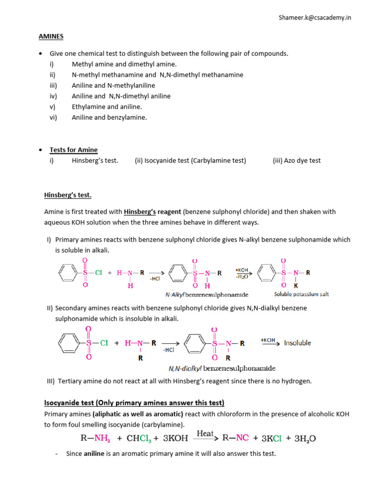 Amines Chem Test To Distg | PDF